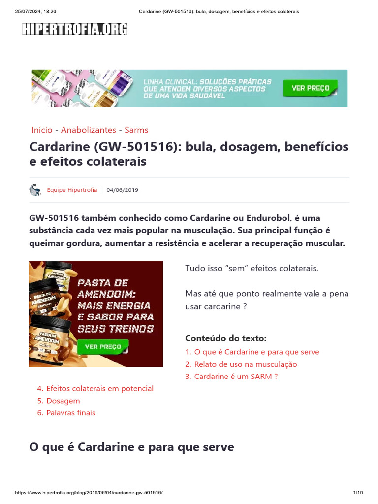 Cardarine (GW-501516) - Bula, Dosagem, Benefícios e Efeitos Colaterais ...