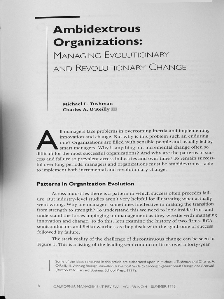 Ambidextrous Organizations - Managing Evolutionary and Revolutionary ...
