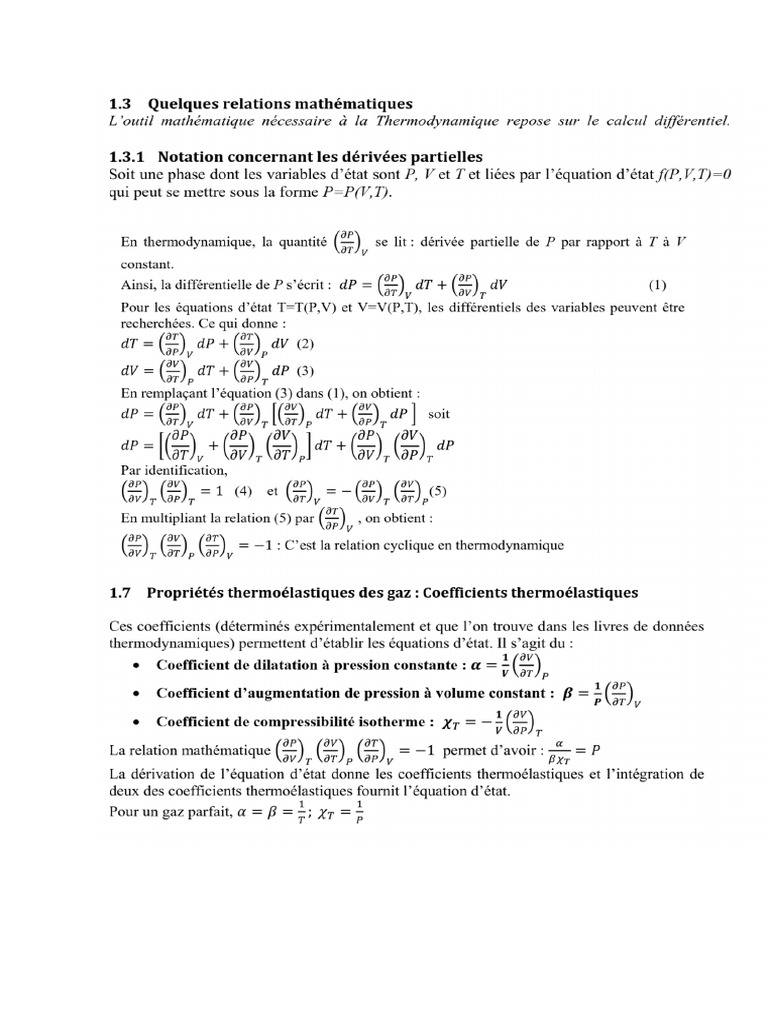 complément du cours de thermodynamique | PDF