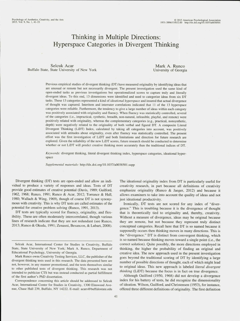 Thinking in Multiple Directions Hyperspace Categories in Divergent ...