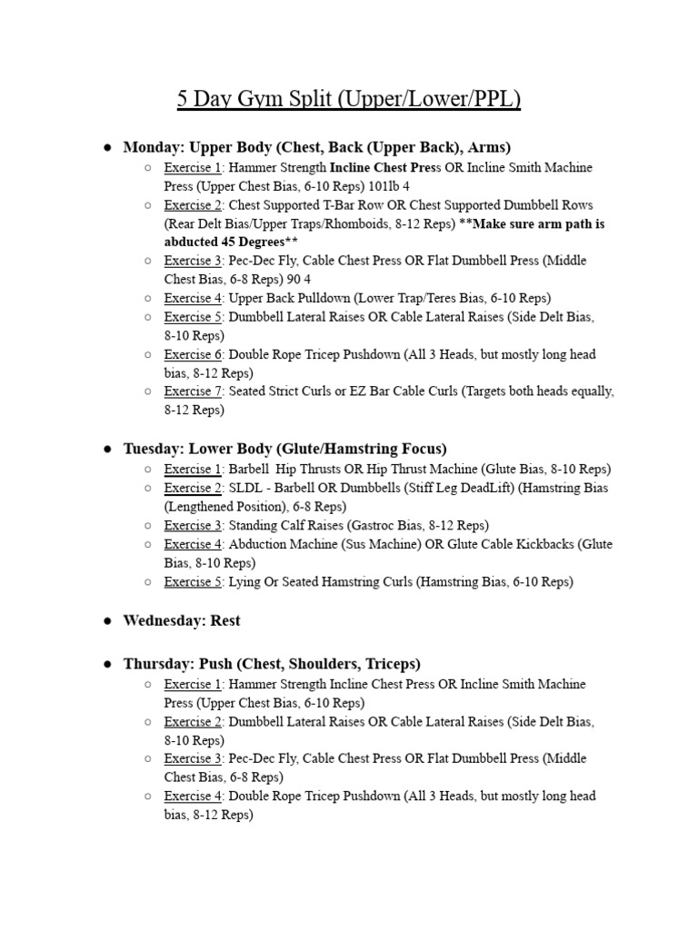 Ari's 5 Day Gym Split | PDF | Strength Training | Weight