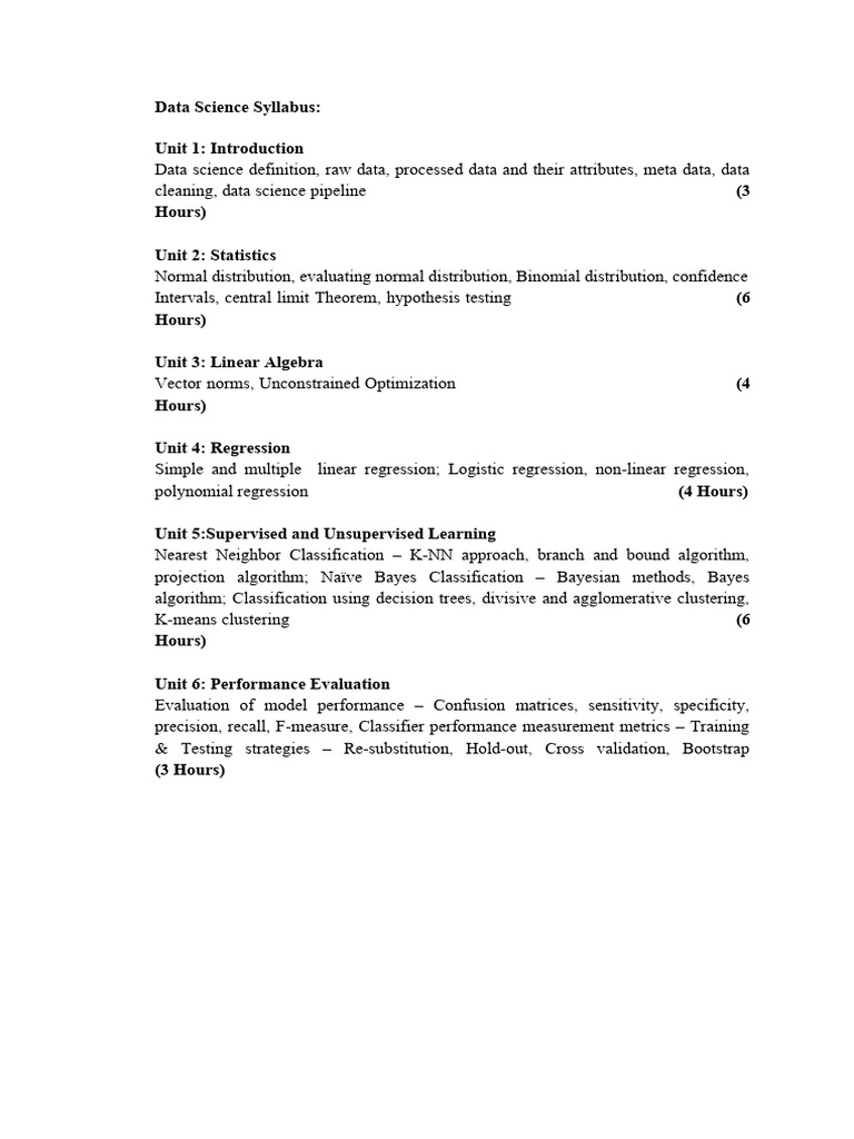 Data Science - 2L Per Week Syllabus | PDF | Computers