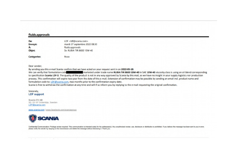 Cal - Rubia Tir 8600 10W-40 - 06X - Scania - Scania LDF-3 - 202409 | PDF