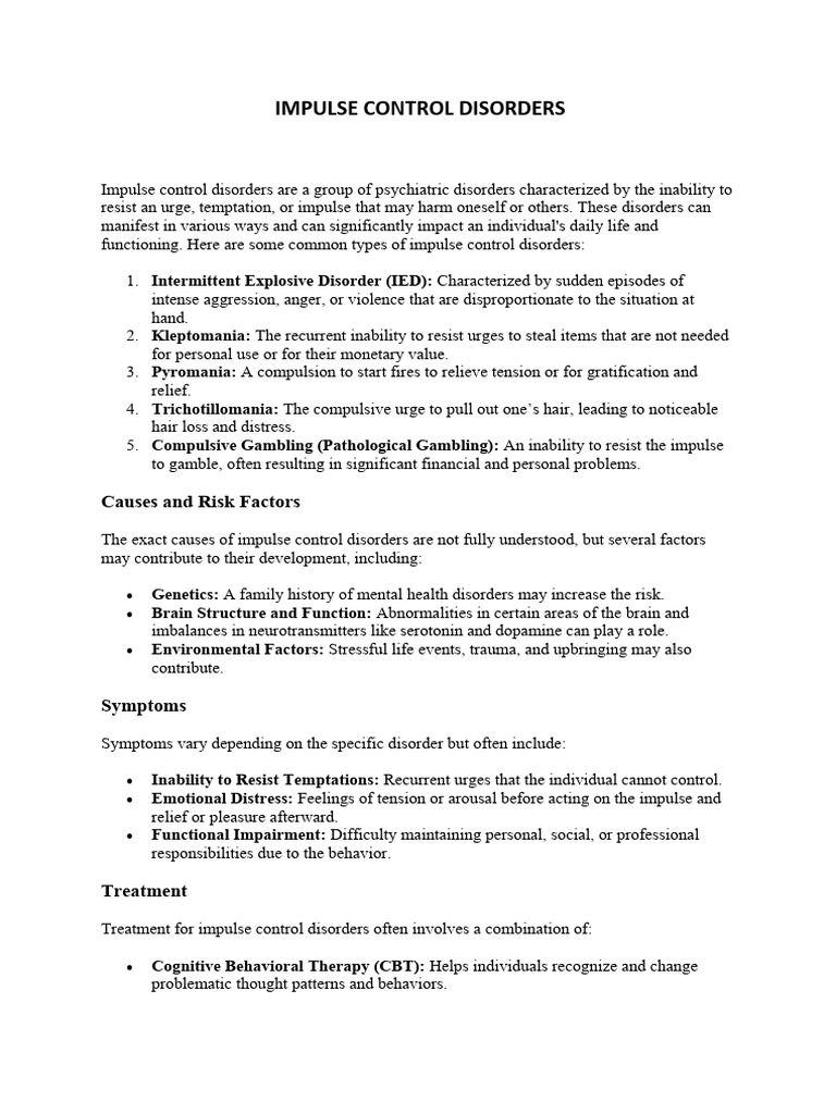 Overview of Impulse Control Disorders | PDF | Mental Disorder | Impulsivity