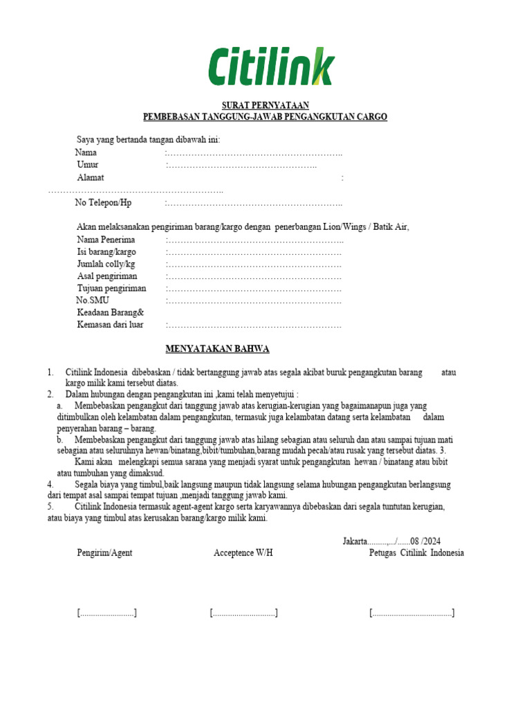 Surat Pernyataan Cgo | PDF