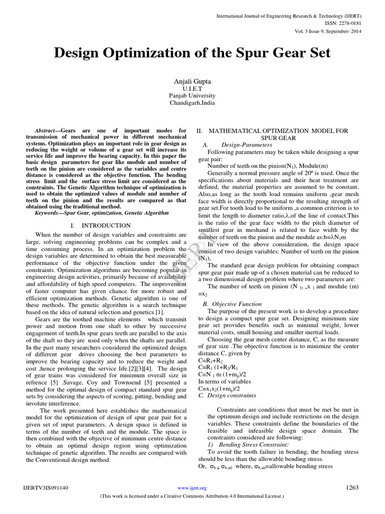 Design Optimization of The Spur Gear Set IJERTV3IS091140 | PDF | Gear ...