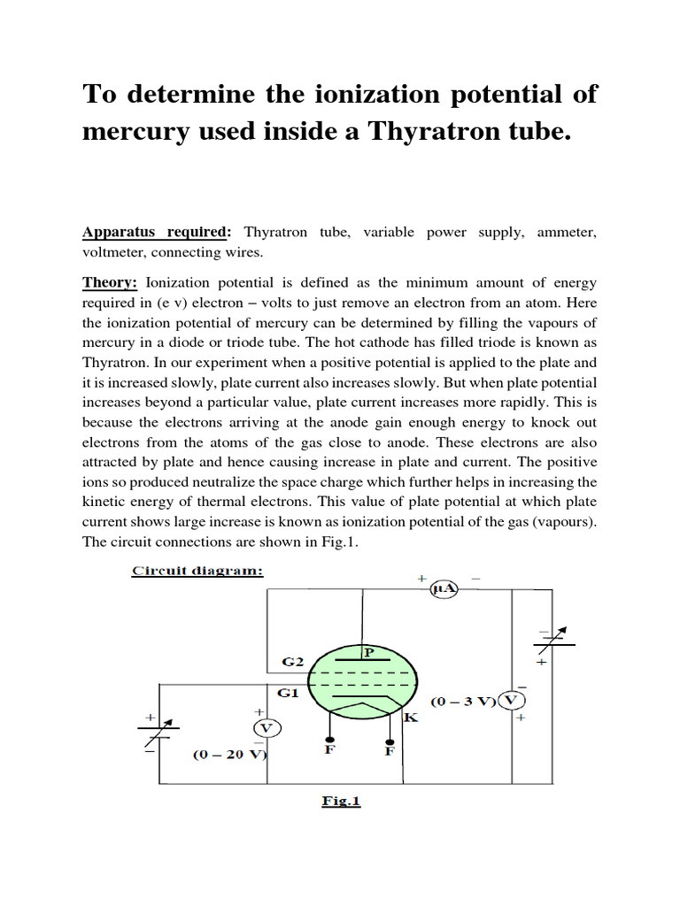 To Determine The Ionization Potential of Mercury | PDF | Vacuum Tube ...