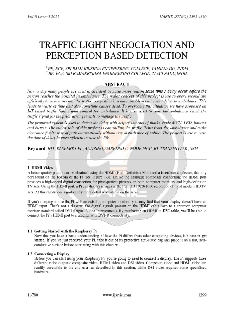 TRAFFIC LIGHT NEGOTIATION AND PERCEPTION BASED DETECTION Ijariie16780 | PDF | Embedded System ...