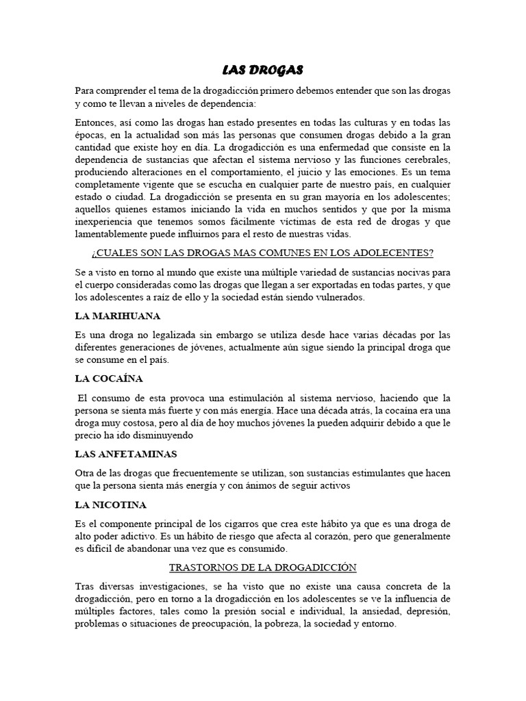 LA DROGADICCIÓN | PDF | La dependencia de sustancias | Drogas