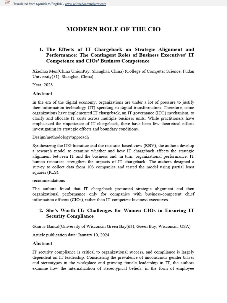 MODERN ROLE OF THE CIO | PDF | Chief Information Officer | Leadership