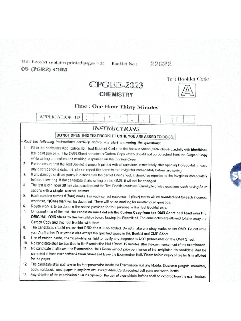 CPGEE CHEMISTRY 2023 | PDF