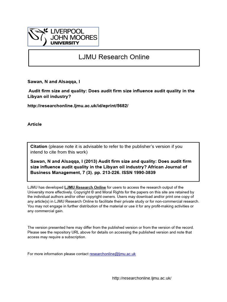 11 - Sawan and Alsaqqa | PDF | Audit | Financial Audit