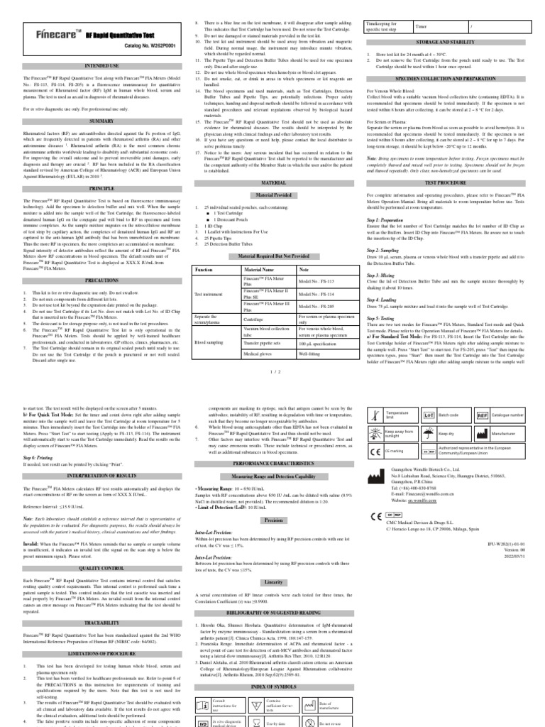 【IFU】Device Instructions for Use of RF IFU-W262 | PDF | Rheumatoid ...