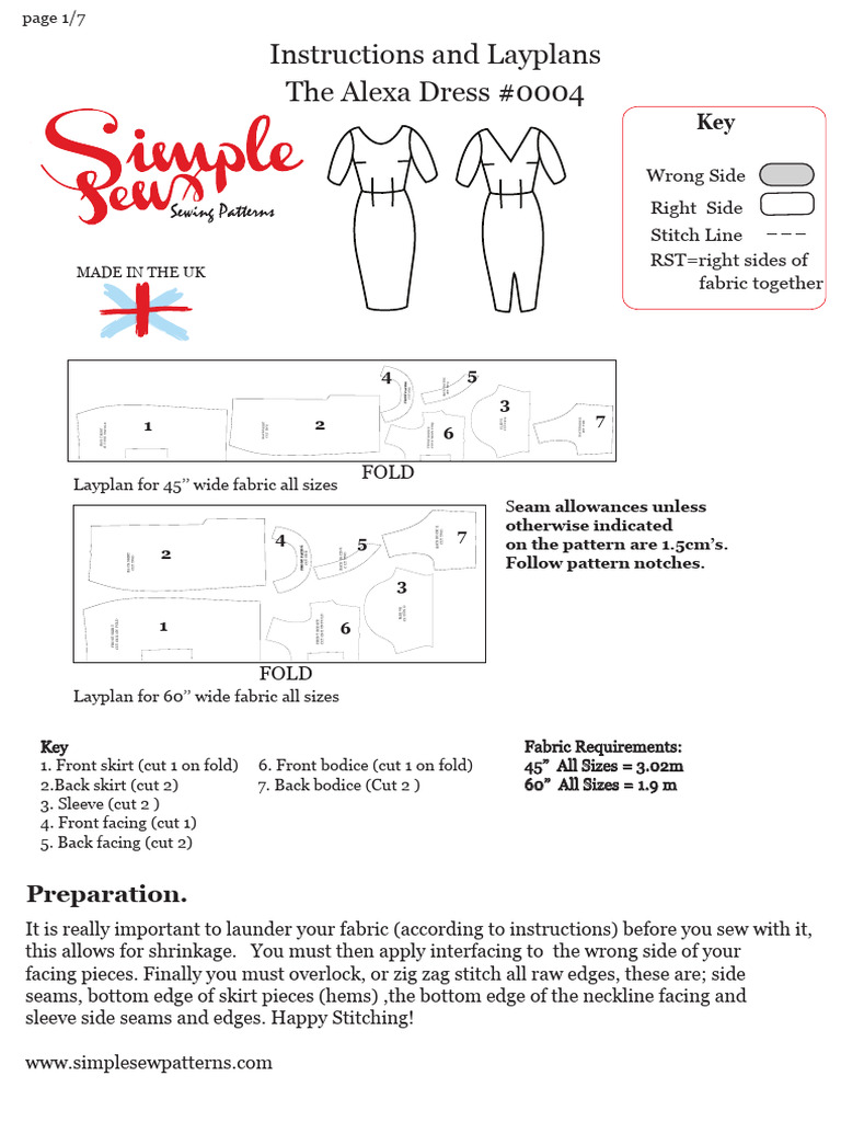 Alexa Dress Sewing Instructions | PDF | Seam (Sewing) | Sewing