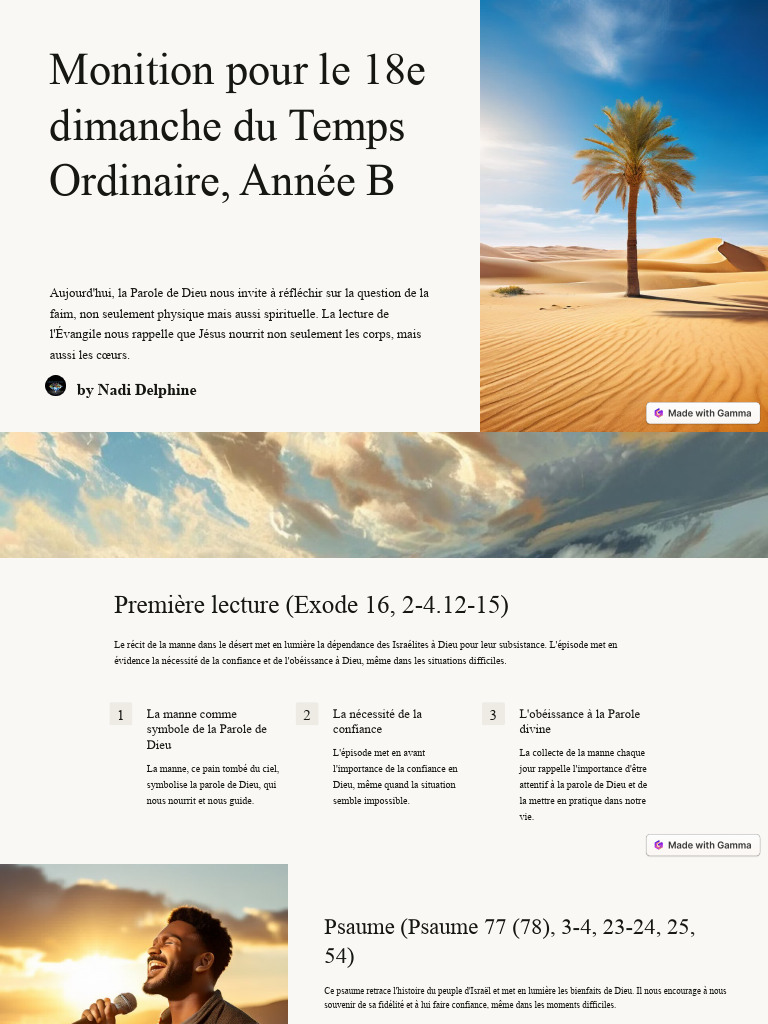 Monition Pour Le 18e Dimanche Du Temps Ordinaire Annee B | PDF | Dieu | Jésus