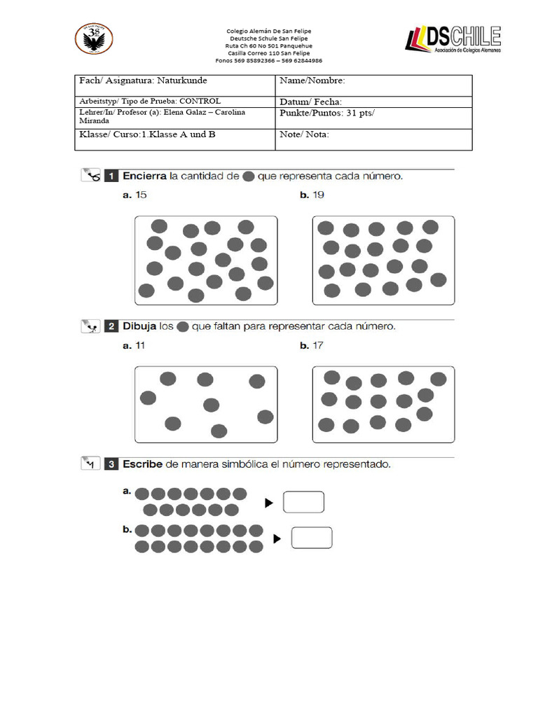 Control de Números Hasta El 10 | PDF