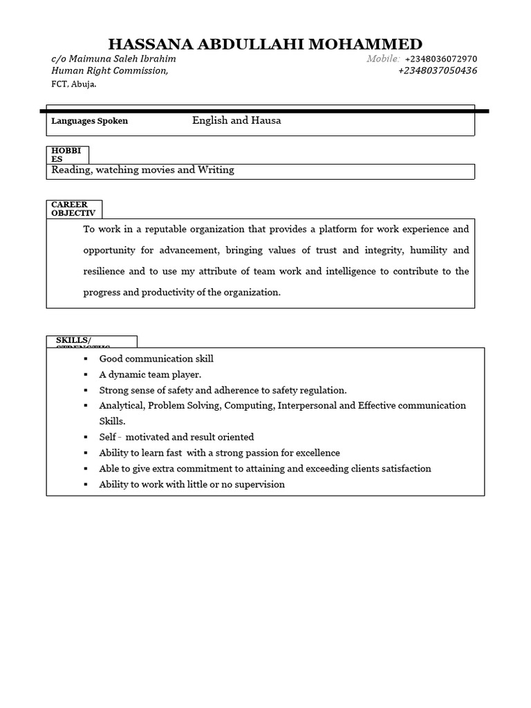Professional Profile of Hassana Abdullahi | PDF | Nigeria
