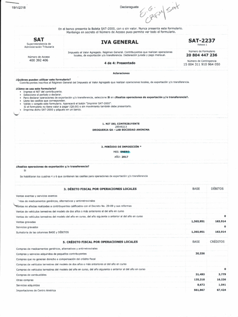 Iva General Sat-2237 2017 | PDF | Impuesto al valor agregado | Impuestos