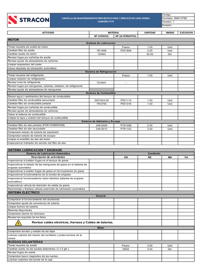 Cartilla Cisterna CAT 777F 1000 Horas V0 PDF | PDF | Rodamiento (Mecánico) | Embrague