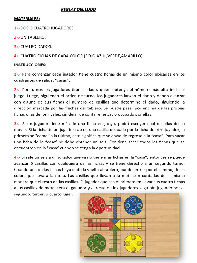 Reglas del Ludo: Guía Completa | PDF | Deportes y actividades al aire ...