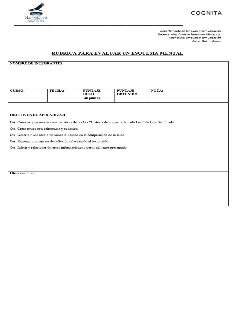 rúbrica esquema mental | PDF | Narración | Cognición