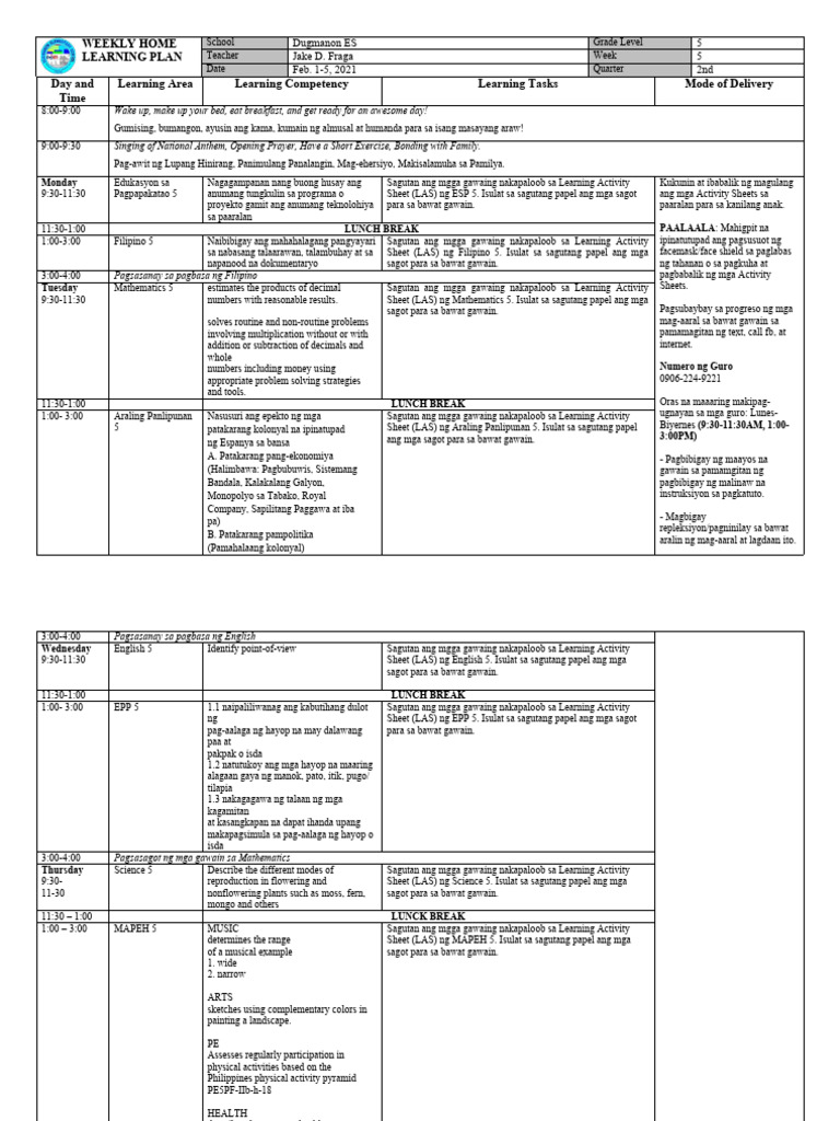WHLP - Grade5 - Q2 - Week 5 | PDF