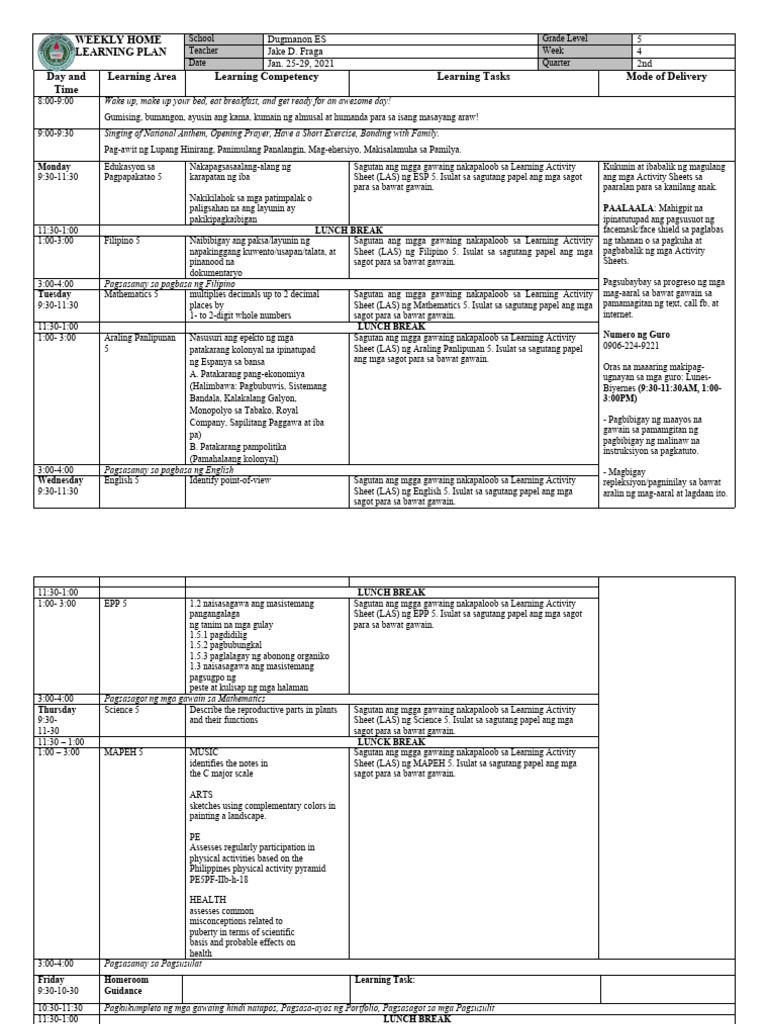 WHLP - Grade5 - Q2 - Week 4 | PDF