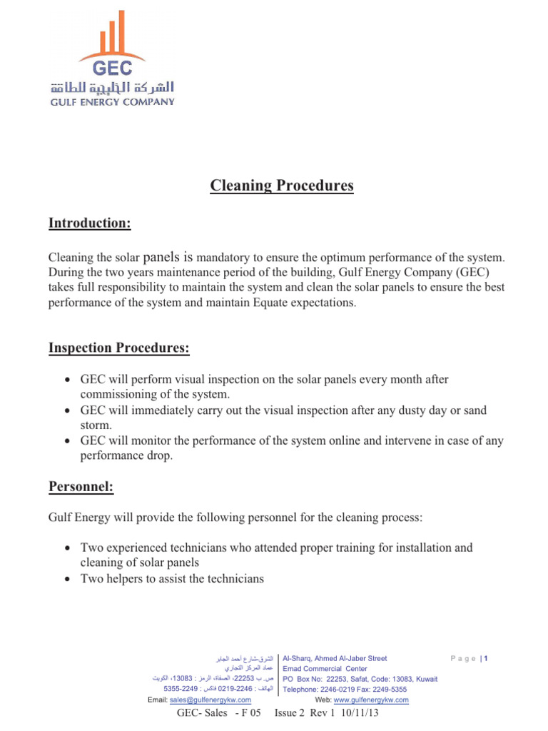 8 - Solar Panels Cleaning Procedures GEC | PDF