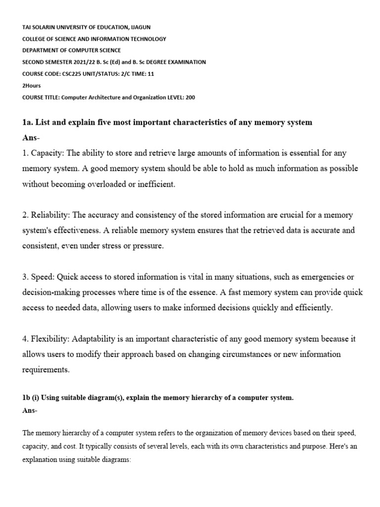 CSC 225 Solution To Assignment | PDF | Cpu Cache | Computer Data Storage