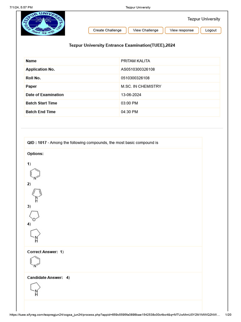 TUEE 2024 (Chemistry) | PDF | Applied And Interdisciplinary Physics | Chemistry