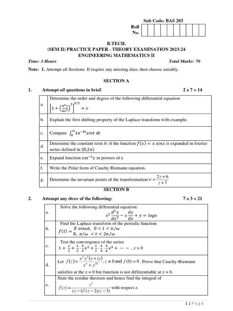 Practice Paper - Bas 203 - 2023-24 | PDF | Functions And Mappings ...