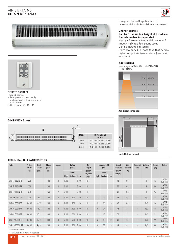 Air Curtain Data Sheet | PDF | Electrical Engineering | Manufactured Goods