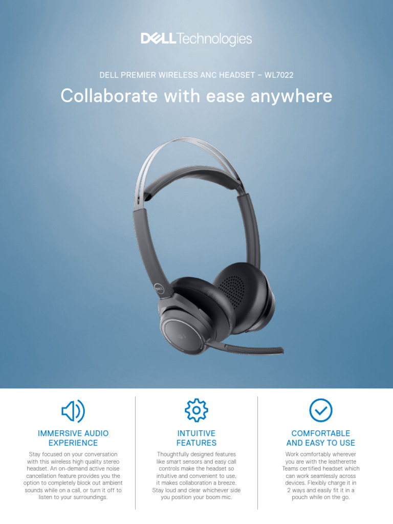 Dell Premier Wireless Anc Headset Wl7022 Data Sheet | PDF | Headphones ...