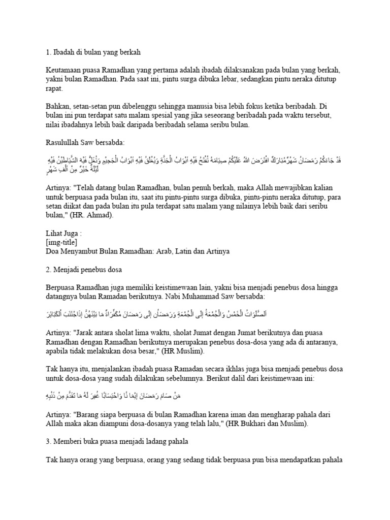 5 Keutamaan Bulan Ramadhan | PDF