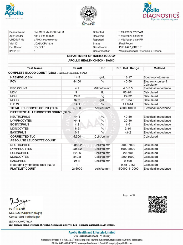 Apollo247 250823859 Labreport | PDF | Thyroid Stimulating Hormone | Hypothyroidism