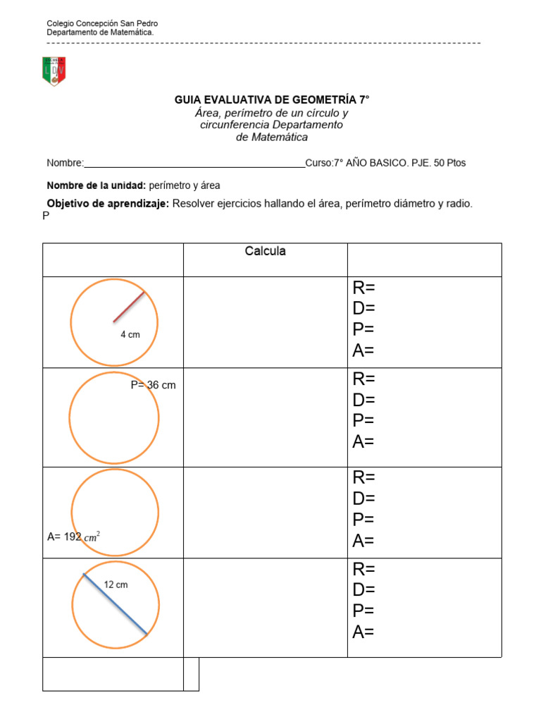 Guia Evaluativa Circunferencia | PDF Guia Evaluativa Circunferencia | PDF