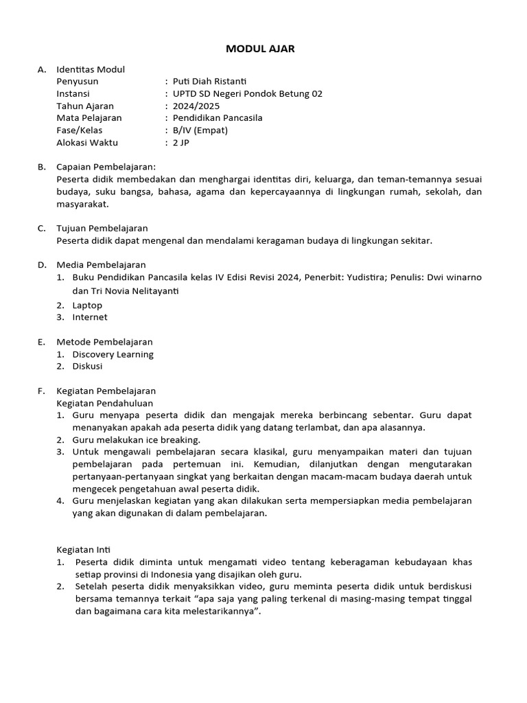 Puti - Modul Ajar Untuk Ditelaah - Prinsip Ubd | PDF