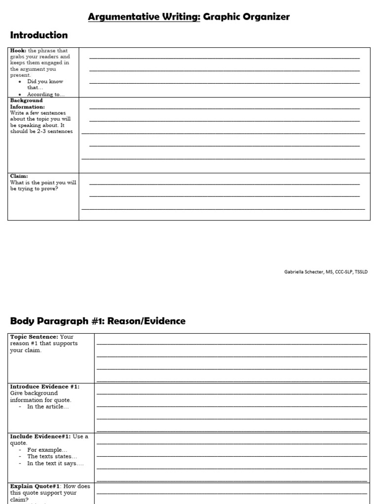 Argumentative Writing: Graphic Organizer: Hook | PDF | Paragraph