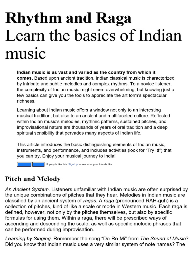 Basics of Indian Rhythm and Raga | PDF | String Instruments | Musical ...