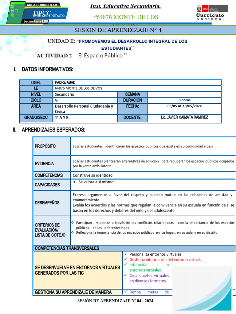 1º DPCC - Ses 1 Uni 2 - Sem 04 | PDF | Evaluación | Aprendizaje