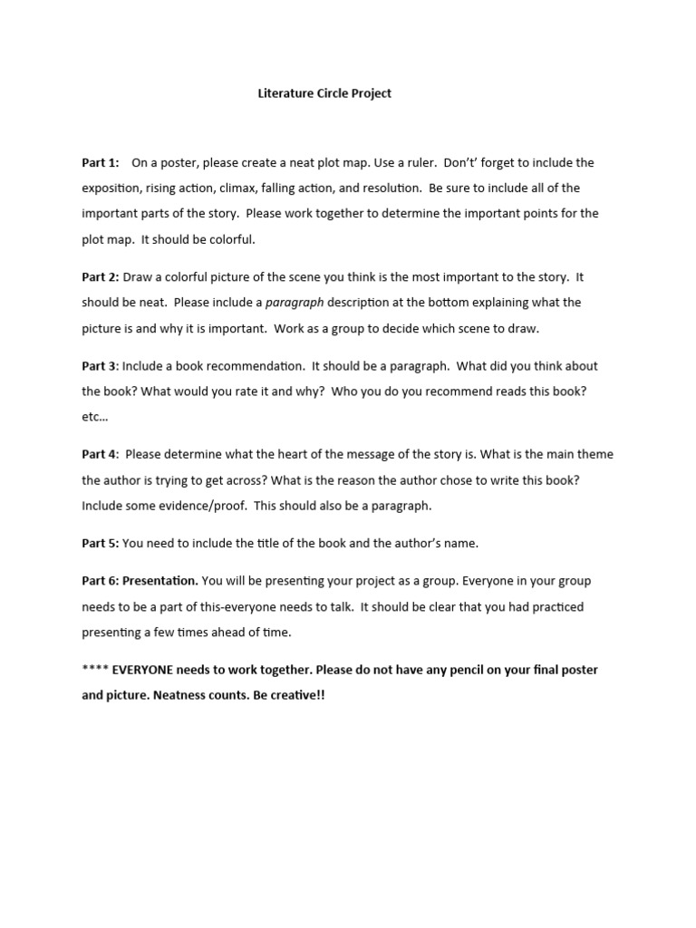 Literature Circle Project Guidelines | PDF