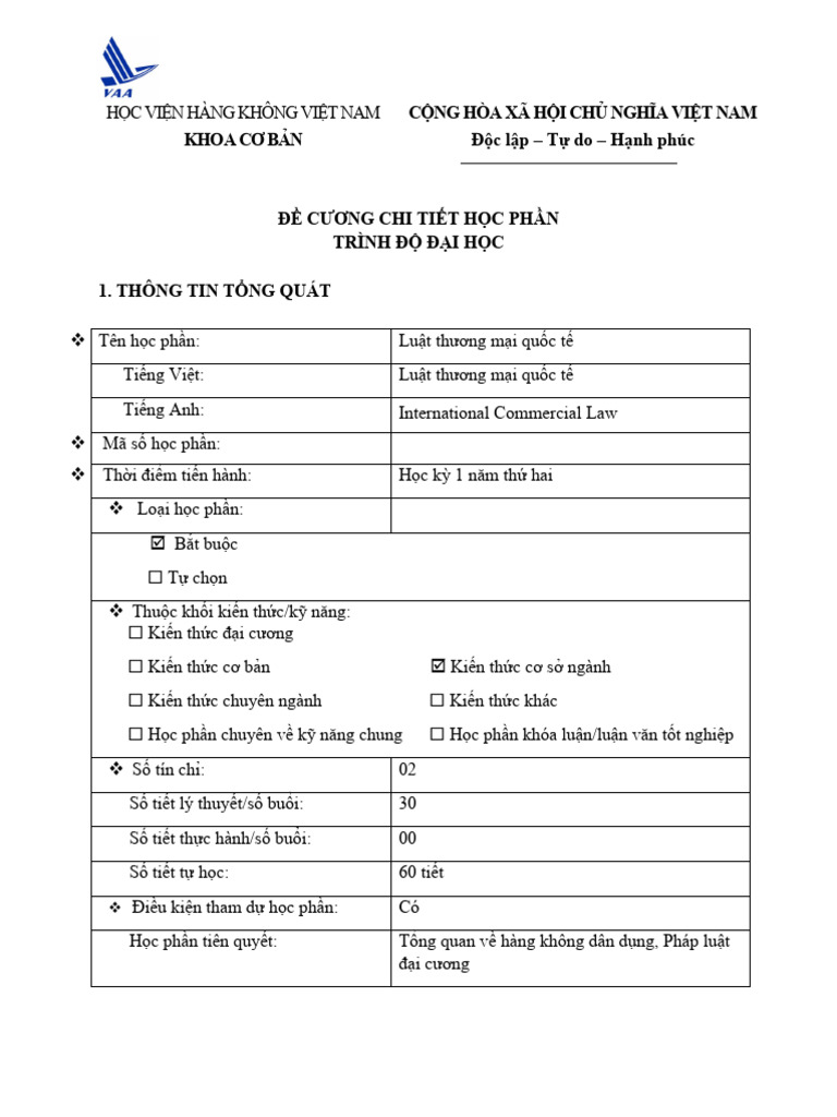 Đề cương luật TMQT - Update 3-2024 | PDF