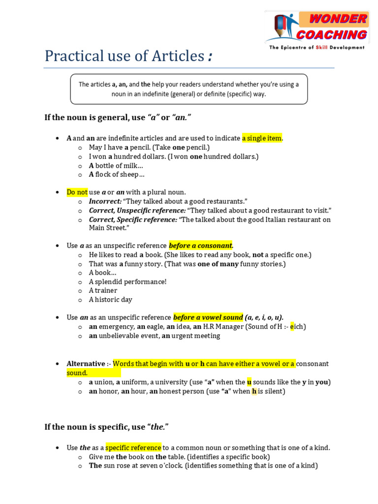 Guide to Using Articles in English | PDF | Linguistics | Languages
