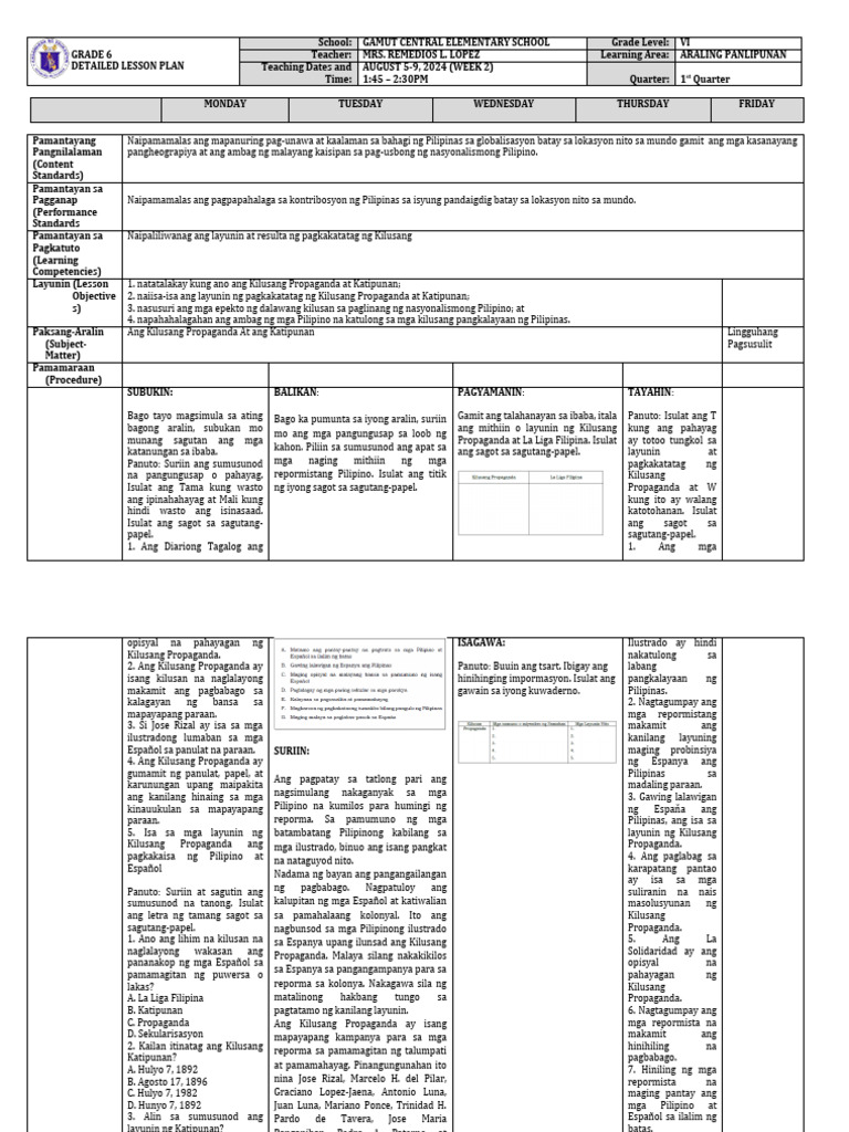 DLP - Araling Panlipunan 6 - Q1 - W2 | PDF