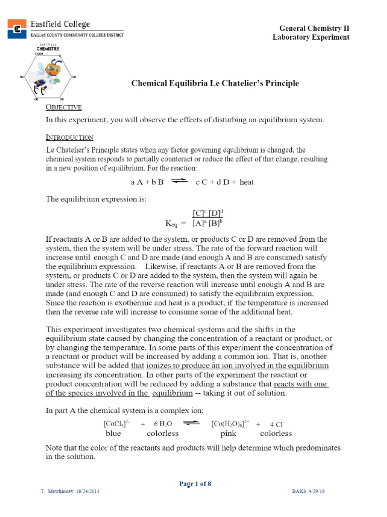 Le Chatelier's Principle Experiment | PDF