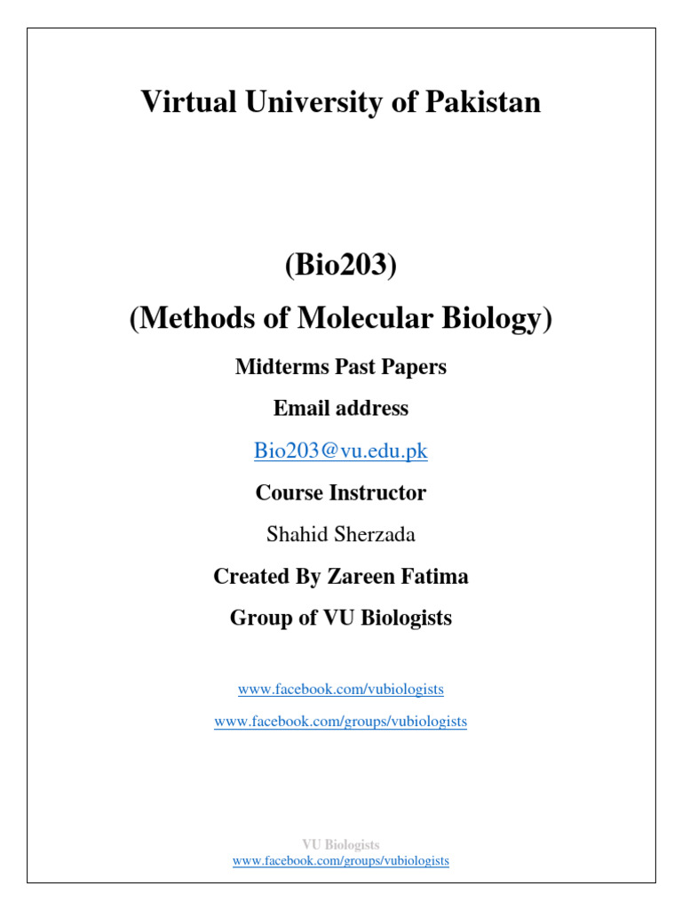 BIO203 Midterm Papers - PDF Version 1 | PDF | Polymerase Chain Reaction ...