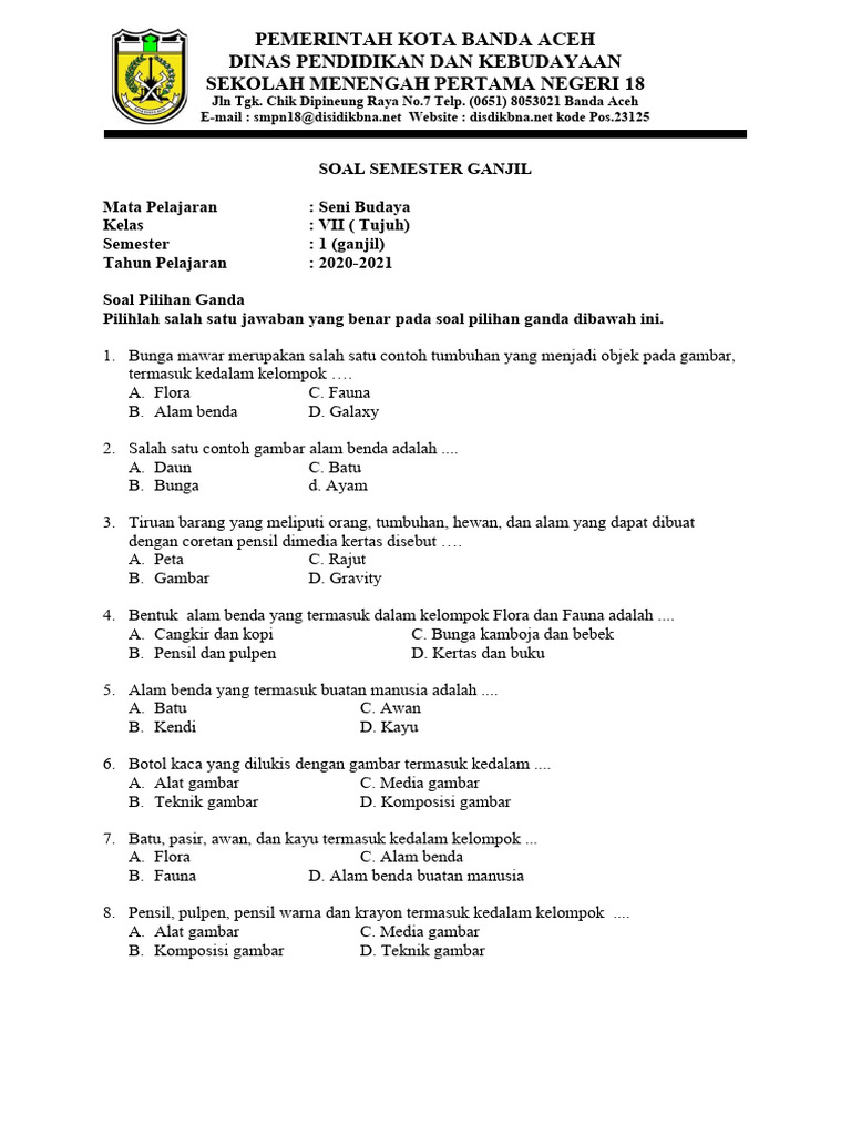 Soal Seni Budaya Kelas 7 Ganjil | PDF