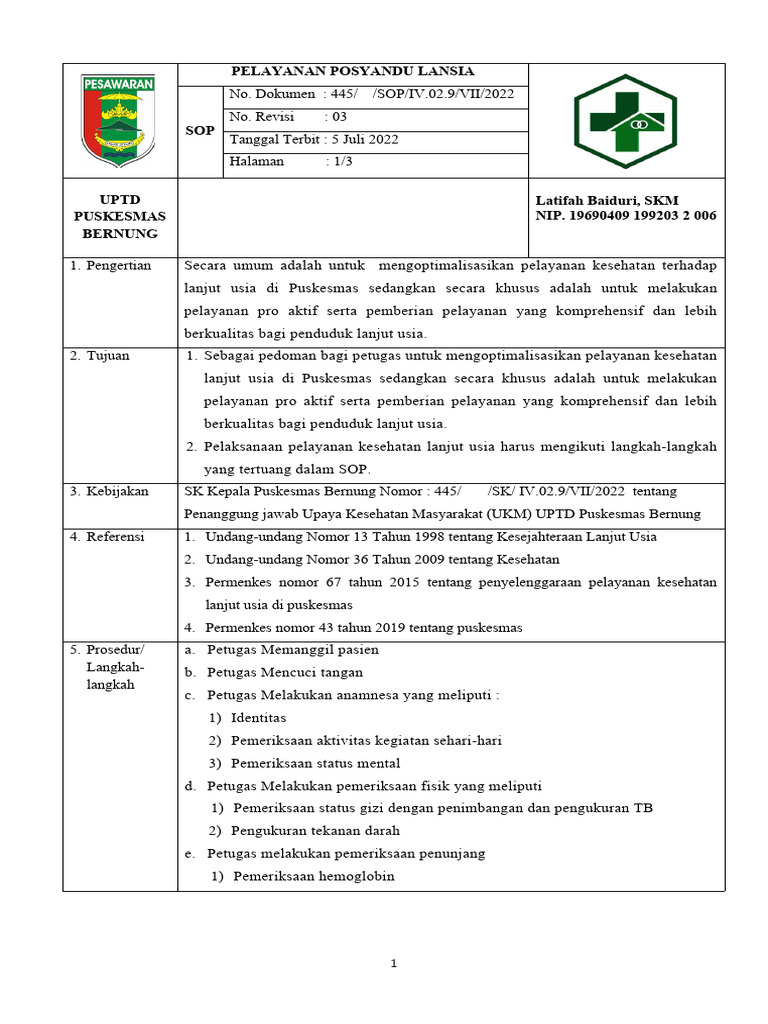 SOP POSYANDU LANSIA NEW NORMAL | PDF