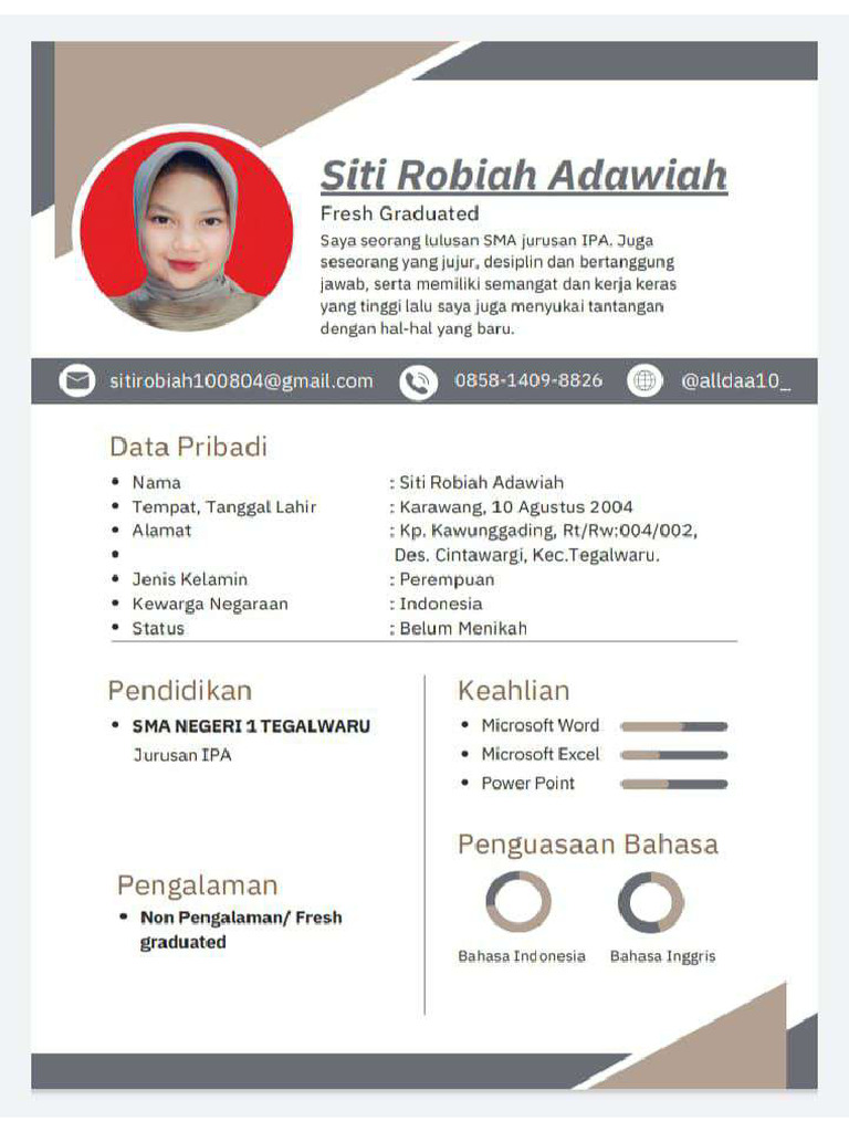 CV Lamaran Siti Robiah Adawiah | PDF