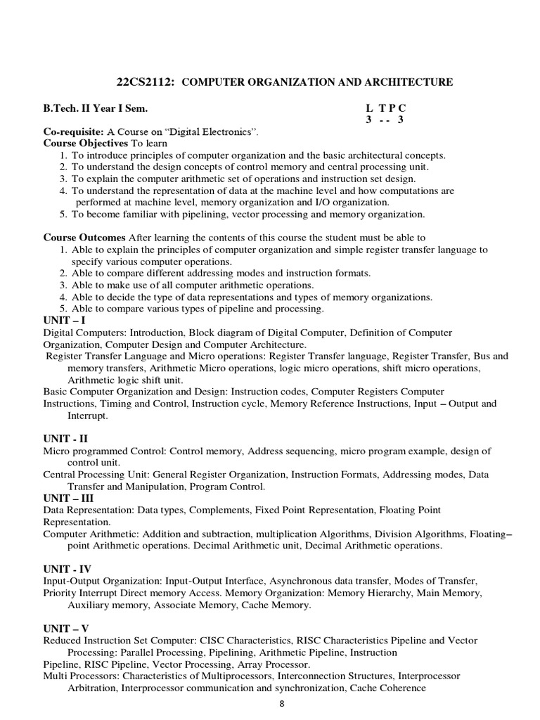 COA syllabus | PDF | Central Processing Unit | Computer Program